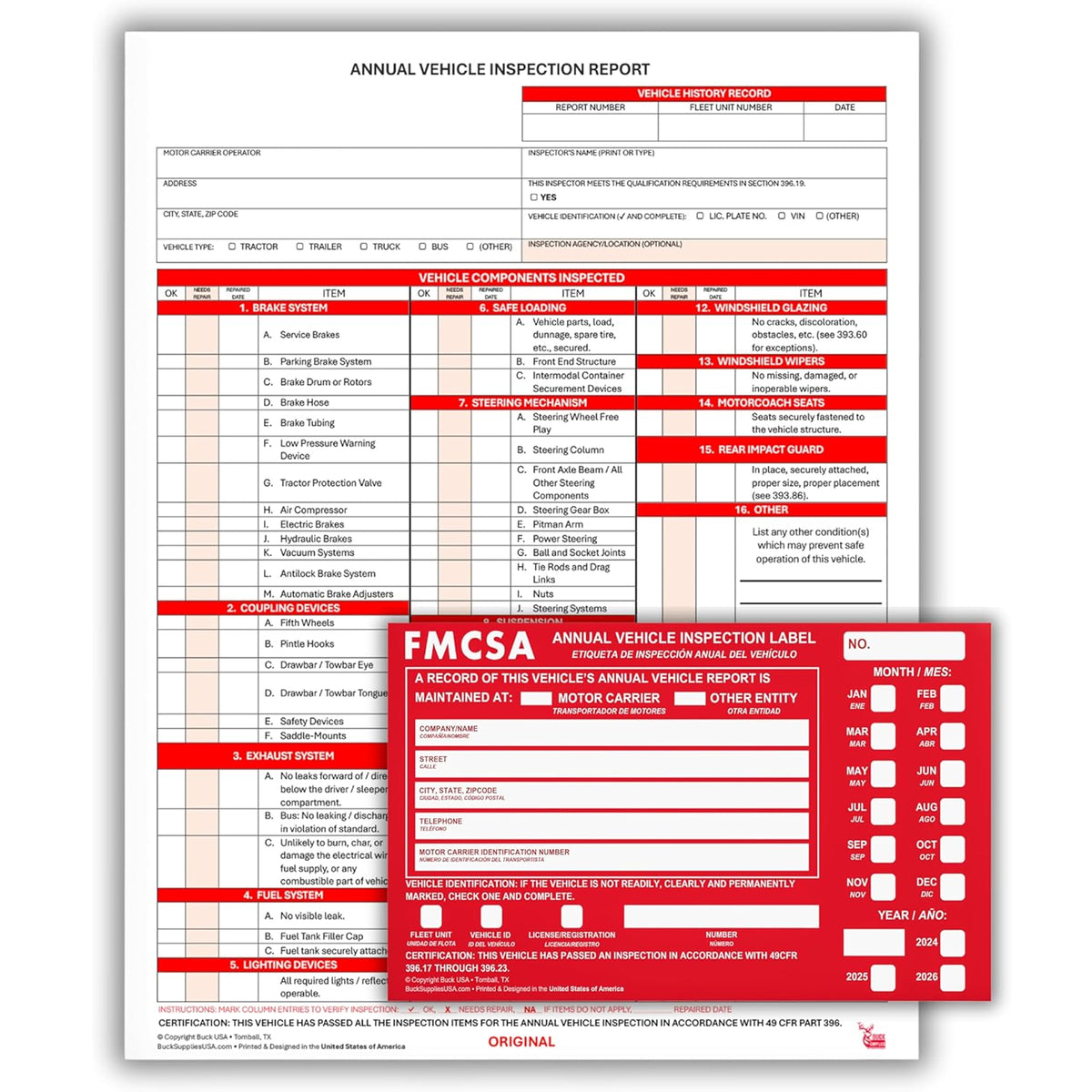 Annual Vehicle Inspection Report & FMCSA Annual Vehicle Inspection Lab ...