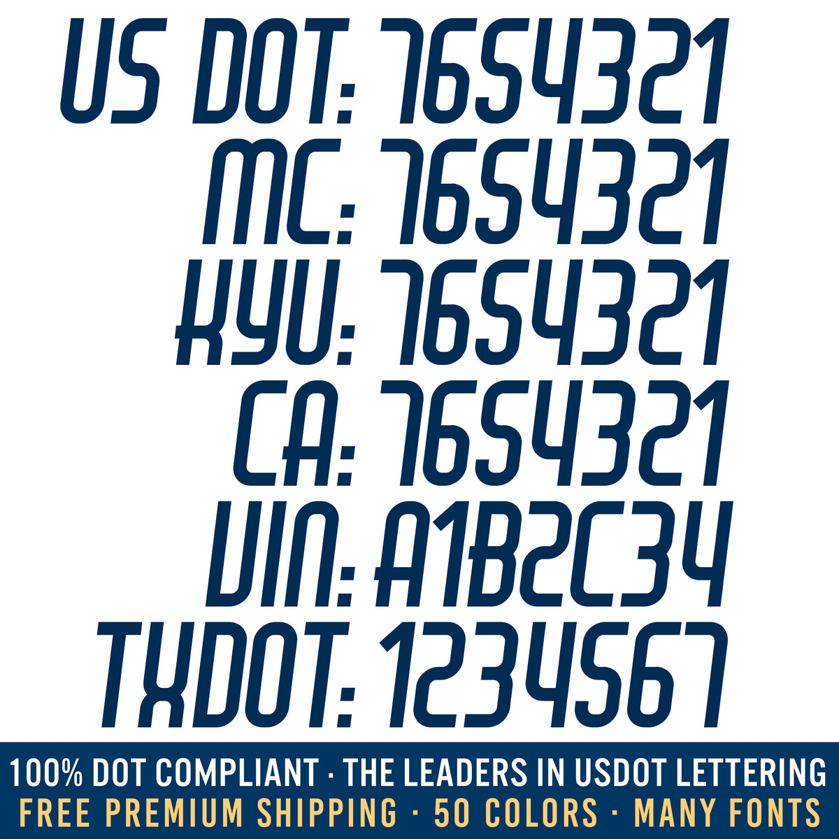 US DOT, MC, KYU, CA, VIN & TXDOT Number Decal Sticker (Set of 2 ...